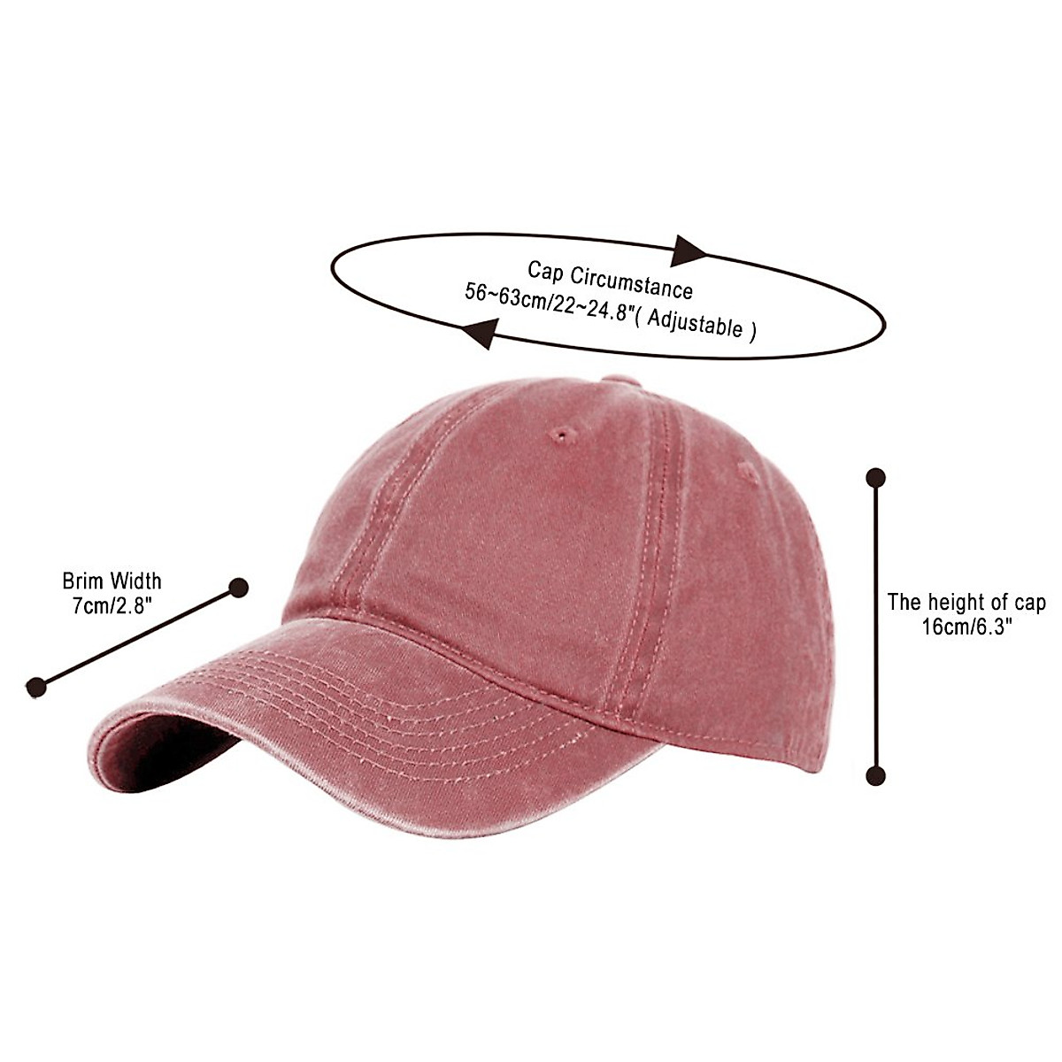 Glamorstar Classic Unisex Baseball Cap Adjustable Washed Dyed Cotton Ball Hat Red wine