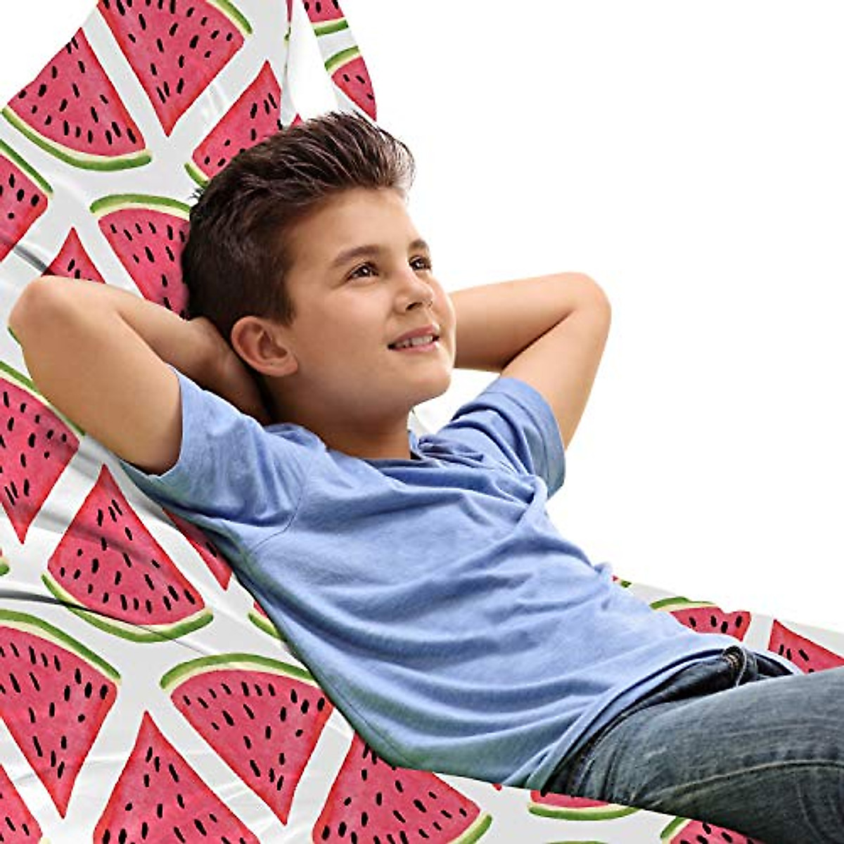 Lunarable Watermelon Lounger Chair Bag, Watermelons Retro Style Slice Fresh Tropical Fruit in Watercolors, High Capacity Storage with Handle Container, Lounger Size, Pink White Green