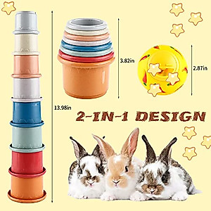 CheeFun Stacking Cups for Rabbit Toys - 9 Pack Plastic Snack Cup and Treat Ball Bunny Toys Supplies - Rabbit Toys for Bunnies