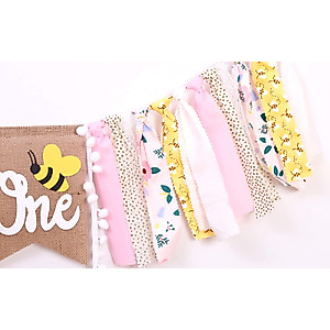 1st Happy Birthday Banner - Highchair Banner Tassels for Girl&Boy Birthday Party Decoration,Baby Birthday Photo Props Party Supplies(Bee)