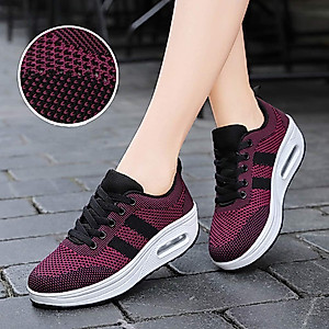 Fheaven Women Mesh Casual Outdoor Sport Shoes Runing Lace-Up Shoes Colorful Soled Sneakers
