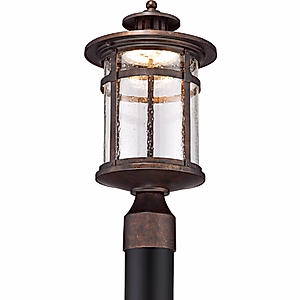 Franklin Iron Works Callaway Mission Industrial Outdoor Post Light Fixture LED Bronze 15 1/2" Seeded Glass for Exterior House Porch Patio Outside Deck Garage Yard Garden Driveway Home Lawn Walkway