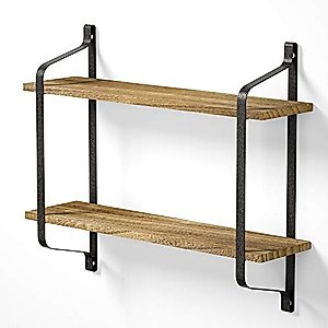Love-KANKEI Rustic Floating Shelves Wall Mounted Industrial Wall Shelves for Pantry Living Room Bedroom Kitchen Entryway 2 Tier Wood Storage Shelf Heavy Duty Carbonized Black
