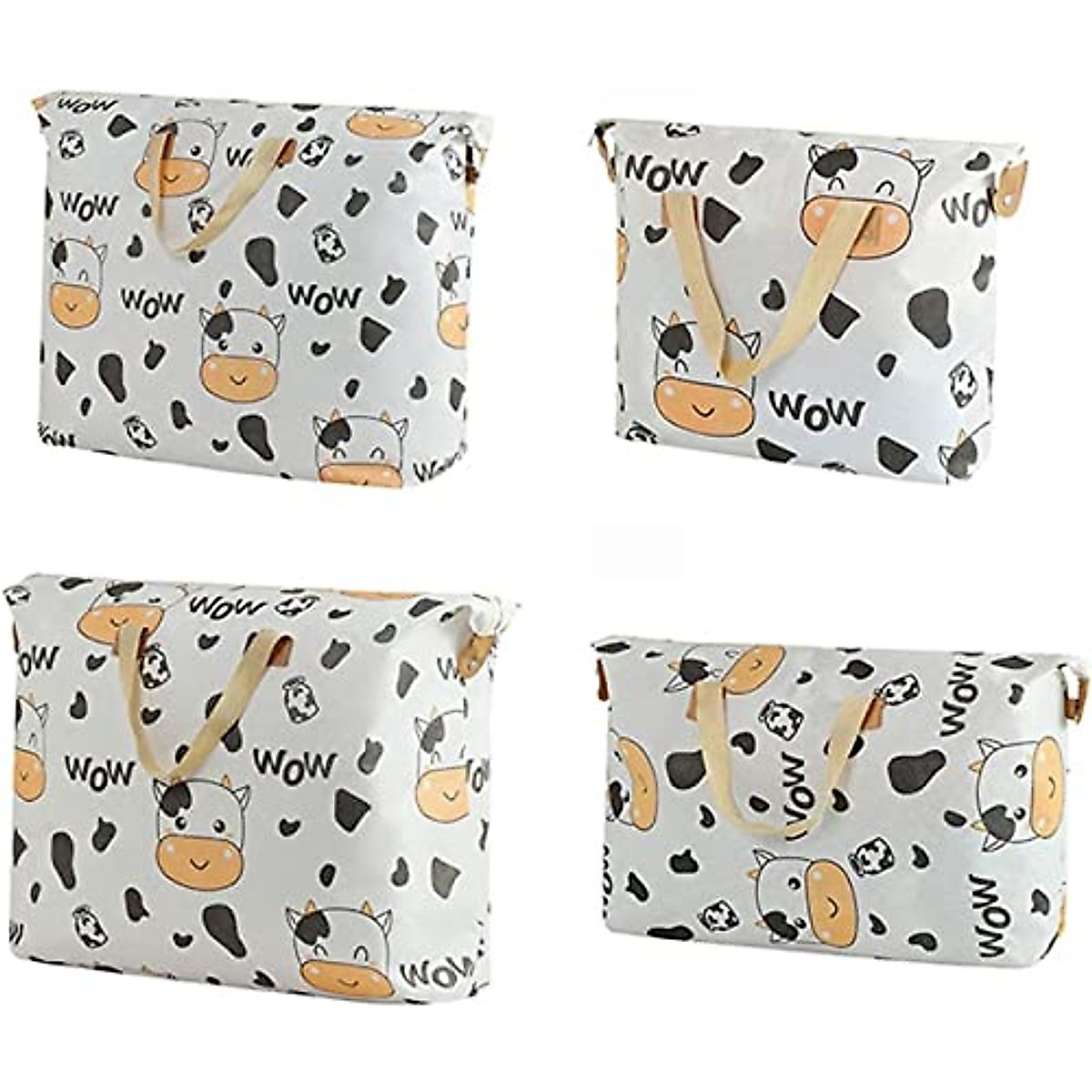 4 PCS Large capacity Storage Bag Of Different Sizes Storage Bag With Handle Largecapacity Storage Bag Foldable Storage Bucket For Quilt Blanket (Cow)
