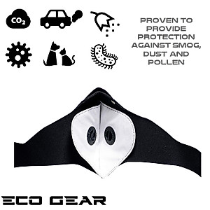 ECO-GEAR Anti Pollution Face Mask with Military Grade Protection | Anti Smoke, Exhaust Gas, Dust, Pollen | Hiking, Running, Walking, Cycling, Ski and other Outdoor Activities (Large, Black)