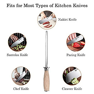 WALLOP Honing Steel - Kitchen Knife Sharpener Rod 8 inch - German HC Stainless Steel Honing Steel for Honing Chef Knife Blades - Natural Pakkawood Handle with Gift Box