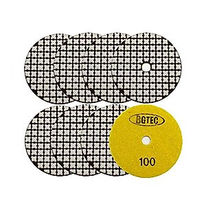 BGTEC 4 Inch Dry Diamond Polishing Pads Set,8 Pieces Pads Kit Grit 100 for Granite Marble Stone Quartz Tiles Concrete Floor Edges Countertop Polishing