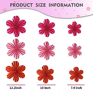 Paper Flowers Decorations Heart Wall Paper Fans for Celebration/Wedding/Birthday/Carnival/Welcome Party Decorations,Rainbow,Set of 9 (Rose/Pink/Orange)