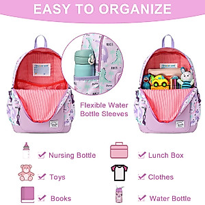 VASCHY Kids backpacks Girls, Cute Lightweight Water Resistant Toddler Kindergarten Preschool Backpack Purple Dinosaurs Purple Dinosaurs