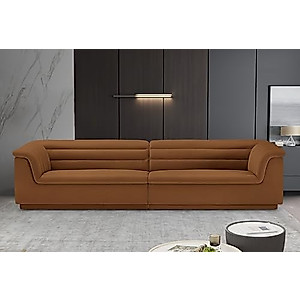 Meridian Furniture 194Saddle-S119 Cascade Collection Modern | Contemporary Modular Sofa with Soft Saddle Velvet Fabric, Deep Channel Tufting, Curved Arms, 118" W x 35" D x 28" H, Saddle