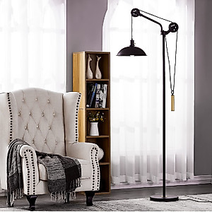 LeeZM Dimmable Industrial Floor Lamp for Living Room,Rustic Farmhouse Floor Lamps with Pulley System, Modern Reading Pole Task Lamp, Vintage Arched Tall Standing Lamp for Bedroom Office, Deep Bronze