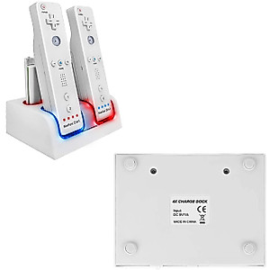 Upgraded Wii Remote Charger Station, Covanm 4 Port Wii Charging Station with 4 Rechargeable Battery for Wii (4 Port Charging Station+4 Replacement Batteries+USB Cable+Free USB Wall Charger)