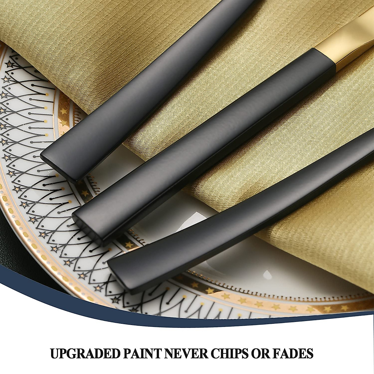 20 Pieces Silverware Set, Stainless Steel Flatware Set Includes Spoons Forks Knives, Cutlery Utensils Set Service for 4, Gold Mirror Polished and Matte Black Painted, Dishwasher Safe