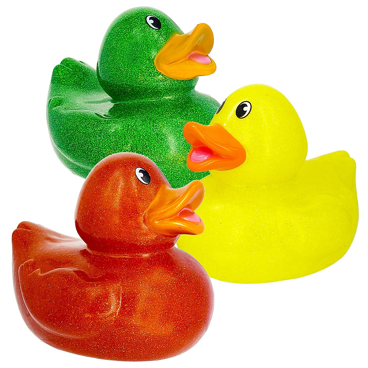 The Dreidel Company Giant Glitter Rubber Duck Toy with Sound Assortment Duckies for Kids, Bath Birthday Gifts Baby Showers Summer Beach and Pool Activity, 6" (3-Pack)