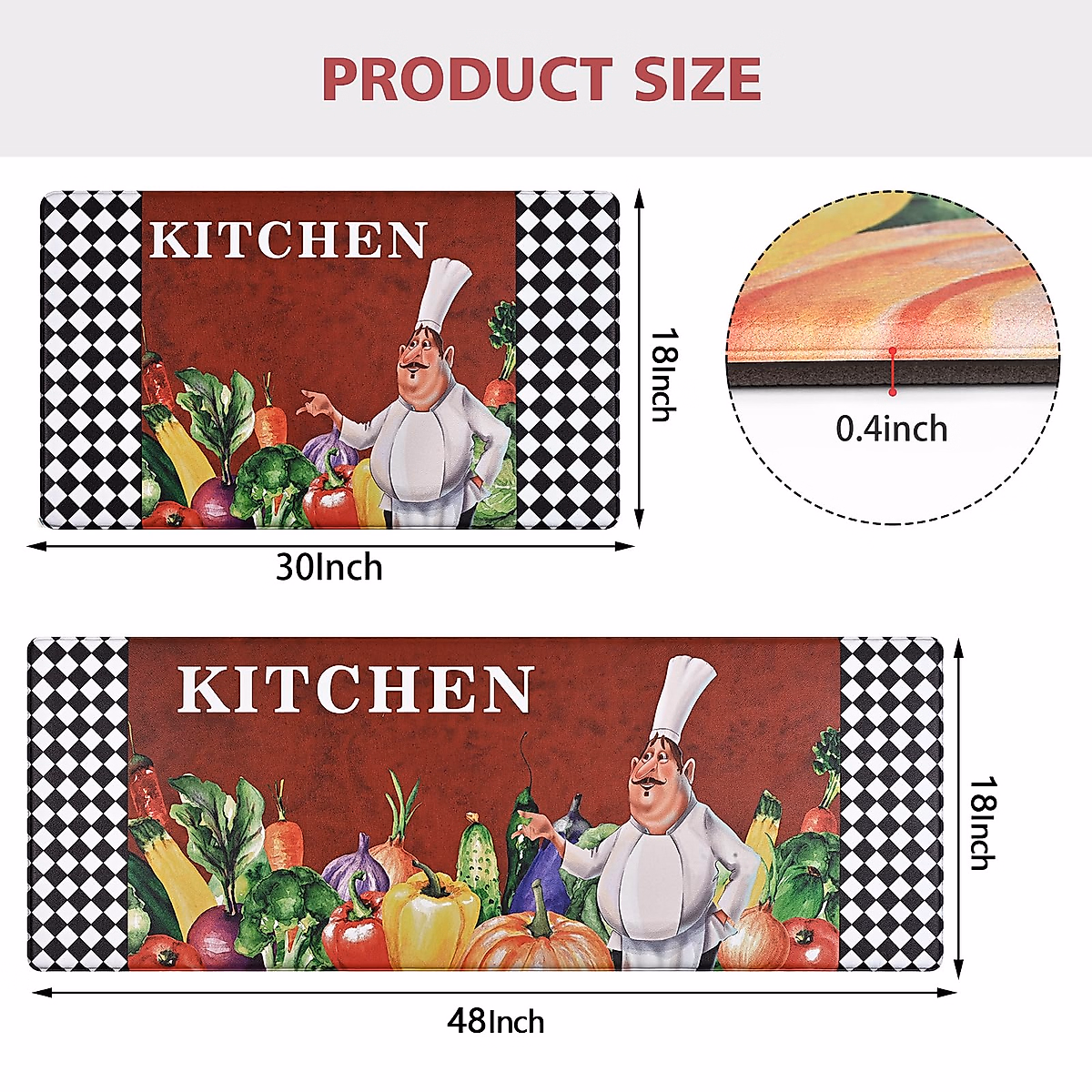 FRAMICS Chef Kitchen Rugs Sets of 2, Non Slip Cushioned Kitchen Mats for Floor Comfort PVC Mat, Waterproof Kitchen Mats and Rugs, Memory Foam Kitchen Floor Mat for Kitchen, 17 x 47 + 17 x 30 Inch