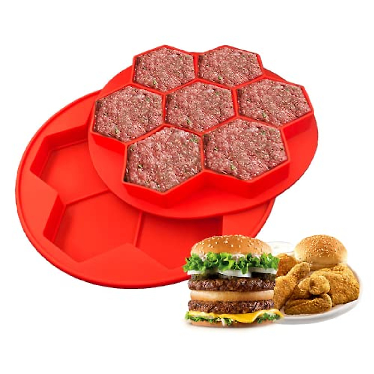 MYLAIM Hamburger Patty Maker,Silicone Burger Press And Freezer Container,7 In 1 Small Multiple Burger Shaper Mold,Meat Slider Shape Trays,Ground Beef Freezer Storage Containers