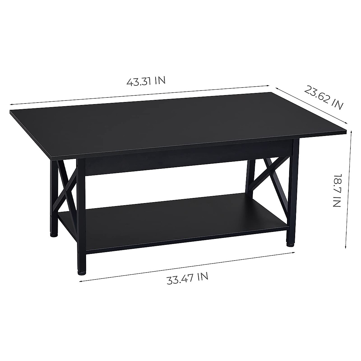 GreenForest Coffee Table Large 43.3 x 23.6 inch with Storage Shelf for Living Room, Easy Assembly, Black