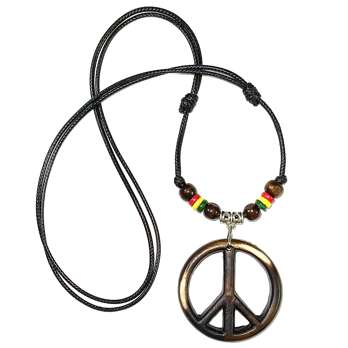 LAVIP Leather Peace Symbol Necklace - Peace Sign Pendant Rasta Hippie Hemp Hawaiian