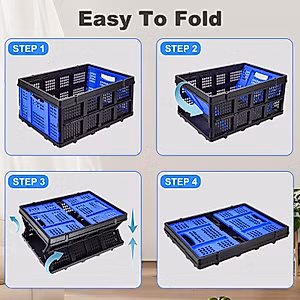 OSWIN Double Layer Folding Shopping Cart, Foldable Portable Trolley, Utility Cart with Shoping Baskets, Office Folding Cart with Wheels, Multi Use Functional Collapsible Carts for Supermarket