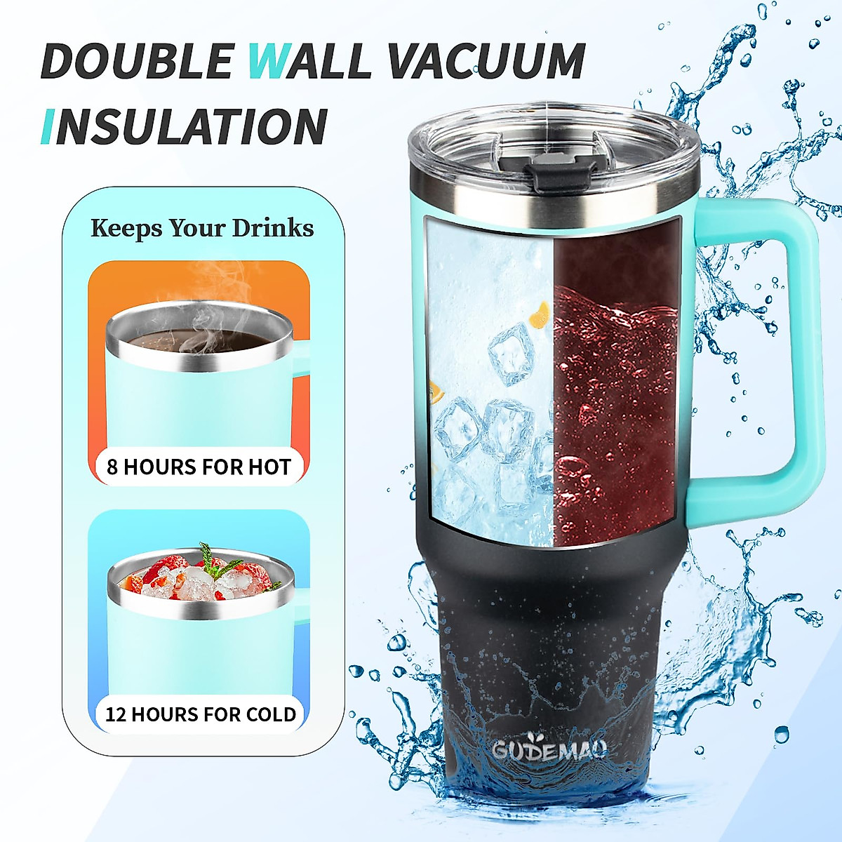 GUDEMAO 40 oz Tumbler with Handle, Insulated Tumbler with Lid and Straw, Reusable Stainless Steel Vacuum Insulated Cup, Leak Proof Thermal Travel Coffee Mug Cup for Cold and Hot (Dark Color,2Pack)