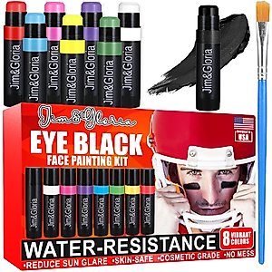 Jim&Gloria Water-Resistant Eye Black Stick Face & Body Paint Markers Makeup, Athletes Football Drip Baseball Softball Lacrosse Sports Stuff Gear, Game Accessories Gift, Eyeblack Painting Kit 8 Colors