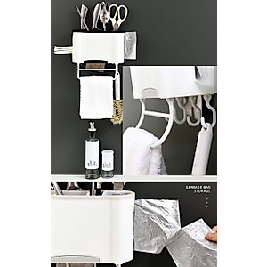 CHERISH Kitchen Multifunctional Wall Storage Rack, Adhesive Wall Mount Cutlery Knife Holder Hanger, Kitchen Cooking Utensil Holder Caddy with Phone Holder and 4 Hooks, Spoon and Fork Holder Rack