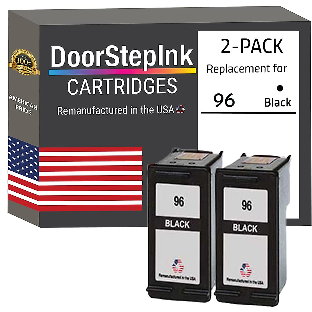DoorStepInk Remanufactured Ink in The USA Cartridge Replacements for HP 96 2 Black (C8767WN) for HP DeskJet Series: 5740, 5940, 6520, 6540, 6620, 6830v, 6840, 6940, 6980, 9800
