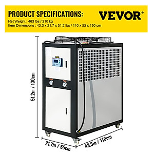 VEVOR Water Chiller 6Ton Capacity, Industrial Chiller 6Hp, Air-Cooled Water Chiller, Finned Condenser, w/Micro-Computer Control, Stainless Steel Water Tank Chiller Machine for Cooling Water