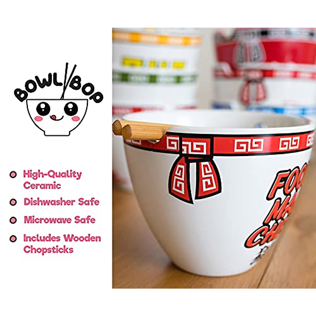 Bowl Bop Food Man Chew Japanese Dinnerware Set | 16-Ounce Ramen Bowl, Chopsticks