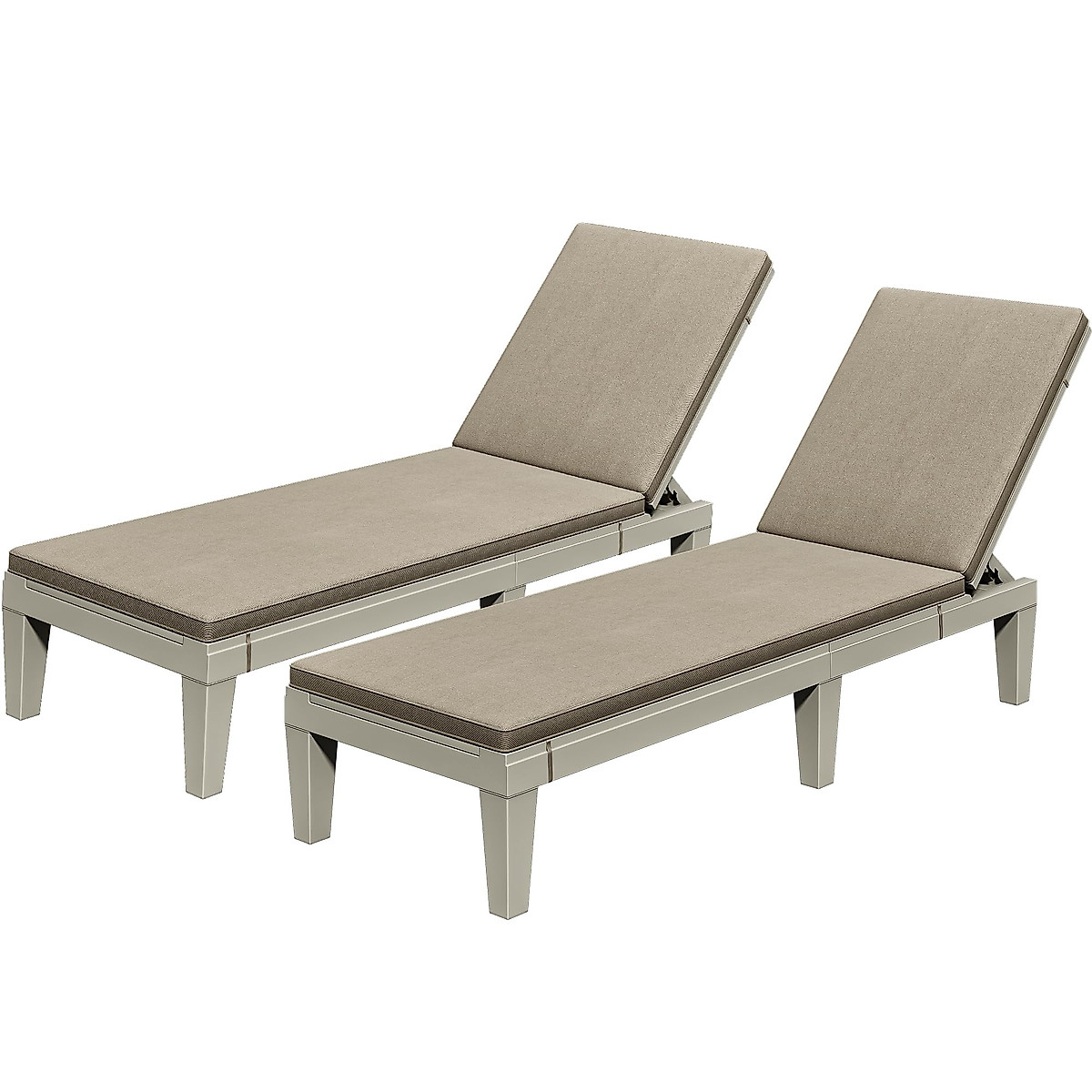 YITAHOME Patio Chaise Lounge Set of 2, Outdoor Chaise Lounge with Cushion & Adjustable Backrest for Backyard, Poolside, Lawn, Waterproof & Easy Assembly (Taupe)