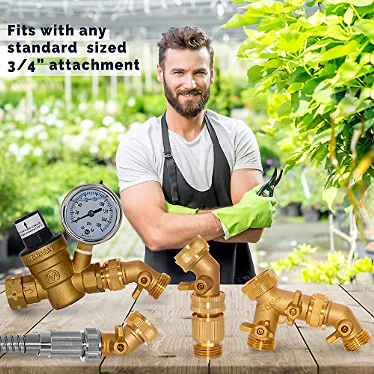 Morvat 45 Degree Solid Brass Water Hose Elbow, Garden Hose Kink Protector with ON/OFF Shutoff Valve, Female to Male RV Spigot & Faucet Adapter & Pipe Fitting Connector, Includes Extra Rubber Washers