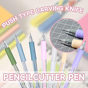 Dimeho Knife Pen Craft Cutting Tool, 7Pcs Student Utility Paper Pen Cutter Retractable Precision Paper Cutting Carving Tools Cartoon Pattern Art Utility Hobby Knife Pen for DIY Crafting Scrapbooking