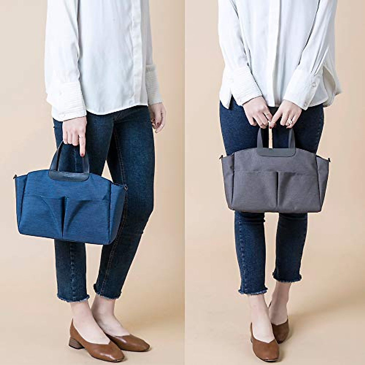 Baby Diaper Caddy Bag - Diaper Caddy Tote Baby Stroller Bag Nursery Storage Bin for Diapers, Wipes & Toys Mini Diaper Bag With Stroller Hooks (Beige)