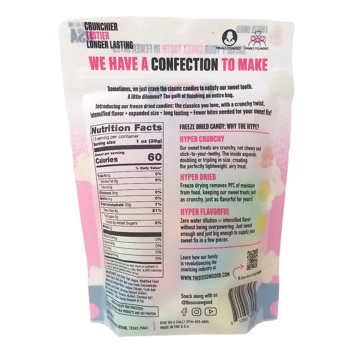 Sow Good Freeze Dried Candy 4 Flavor Variety - (1) Each: Crunchy Worms, Crunchy Bears, Cookie Dough Bombs, Lil' Mints (1.3-1.9 Ounces) Plus Recipe Booklet Bundle