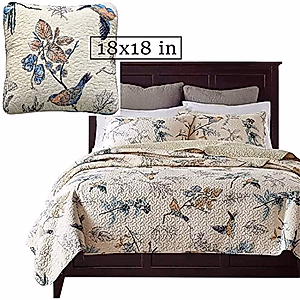Brandream 4Pcs Bird Bedding Queen American Country Quilted Comforter Set Queen Full Size Cotton Quilt Set+ 1 Throw Pillow Cover