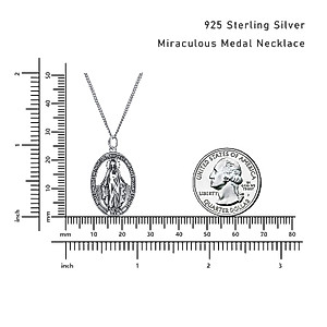 Rnivida 925 Sterling Silver Miraculous Medal Necklace, Catholic Our Blessed Mother Virgin Mary Oval Pendant Necklace for Women