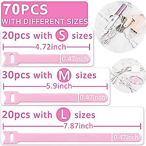 70pcs Computer Cable Ties, Wire Ties, Cord Ties Reusable for Electronics, Hook and Loop Microfiber Cable Ties Extension for Storage, pink, 4, 6, 8 inch