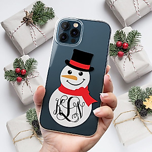Case Charming Christmas Case for iPhone 15 14 Pro Max 13 mini 12 11 XS XR X 10S 10R 10 8 Plus 7 SE Personalized Custom Monogram Clear Initials Transparent See Through Rubber with Design Snowman