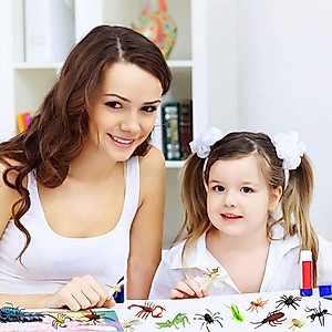 PINOWU 27pcs Bug Toy Figures Playset for Kids Boys, 2-6” Fake Bug Insects - Fake Spiders, Cockroaches, Scorpions, Crickets, Lady Bugs, Butterflies and Worms for Education and Christmas Party Favors