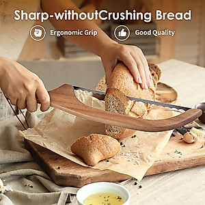 kaiqiber Bread Knife for Homemade Bread,Wooden Bread Bow Knife,suitable for sour bread and homemade bread-Bow shaped design-16 Wooden Serrated Bread SlicerKnife-Premium Stainless Steel