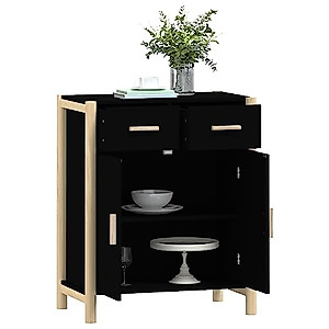 loibinfen Modern Sideboard with 2 Drawers and 2 Compartments, Buffet Sideboard Storage Cabinet Console Table Kitchen Dining Room Furniture Organizer, Entryway Cupboard, 24.4"x15"x29.5" Black -AA