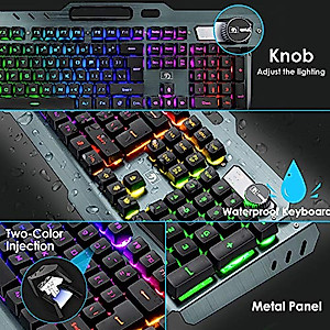 Wireless Gaming Keyboard and Mouse,16 Kinds RGB LED Backlit Rechargeable Keyboard Mouse with 4800mAh Battery Metal Panel,Mechanical Feel and Gaming Mute Mouse for Computer Gamers(Black RGB Backlit)