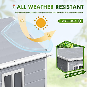 Devoko 6x4 FT Resin Shed, Plastic Shed with Floor Lockable Doors Window & Vents, Outdoor Storage Shed for Backyard Patio Lawn Pool (Grey & White)