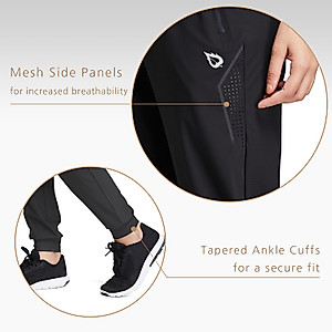 BALEAF Hiking Pants Women Joggers Workout Athletic Lightweight Running Travel Track Pants Quick Dry 2 Zipper Pockets Black S