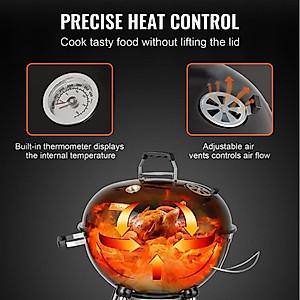 22 inch Portable Charcoal Grill, Propane Gas Kettle Grills with Cover, Iron & Steel Small BBQ Grill, Mini Tabletop Smoker for Outdoor Cooking, Barbecue Camping, Picnic, Patio and Backyard, Black