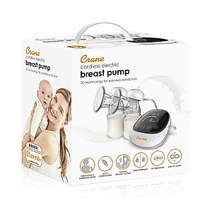 Crane Double Electric Cordless Rechargeable Breast Pump, Portable, Closed System, Overflow Protection
