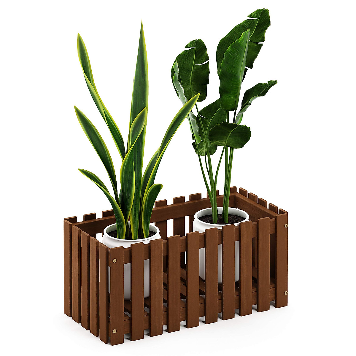 Furinno FG18453 Tioman Hardwood Patio Furniture Outdoor Slat Style Flower Planter Box, Natural