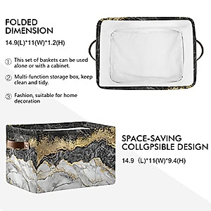 Gold Black Marble Square Storage Basket Storage Bins Canvas Storage Organizer Closet Shelf Organizer for Home Office, 1 Pc