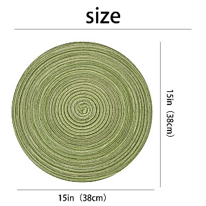 Round Braided Placemats Set of 4, Cotton Round Table Placemats 15 inch for Home Wedding Party (Green)