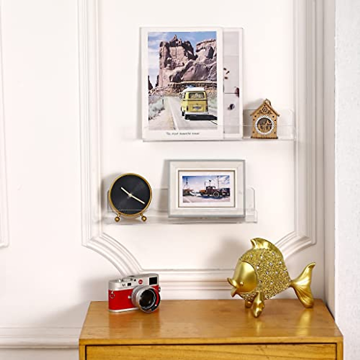 CY craft 6 PCS Acrylic Invisible Floating Bookshelf for Kids Room,15 inch Modern Picture Ledge Display Toy Storage Wall Shelf 5MM Thick U Shelves Storage Rack